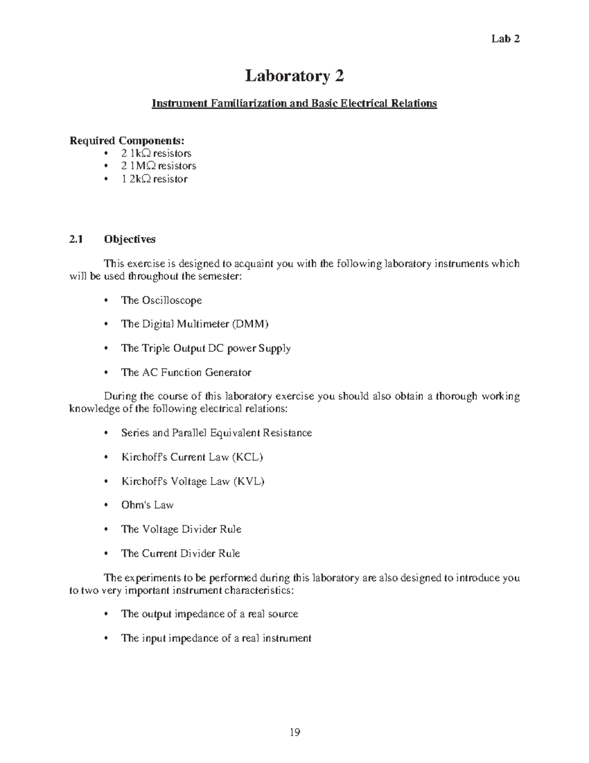 Lab 2: Instrument Familiarization & Basic Electrical Relations - Studocu
