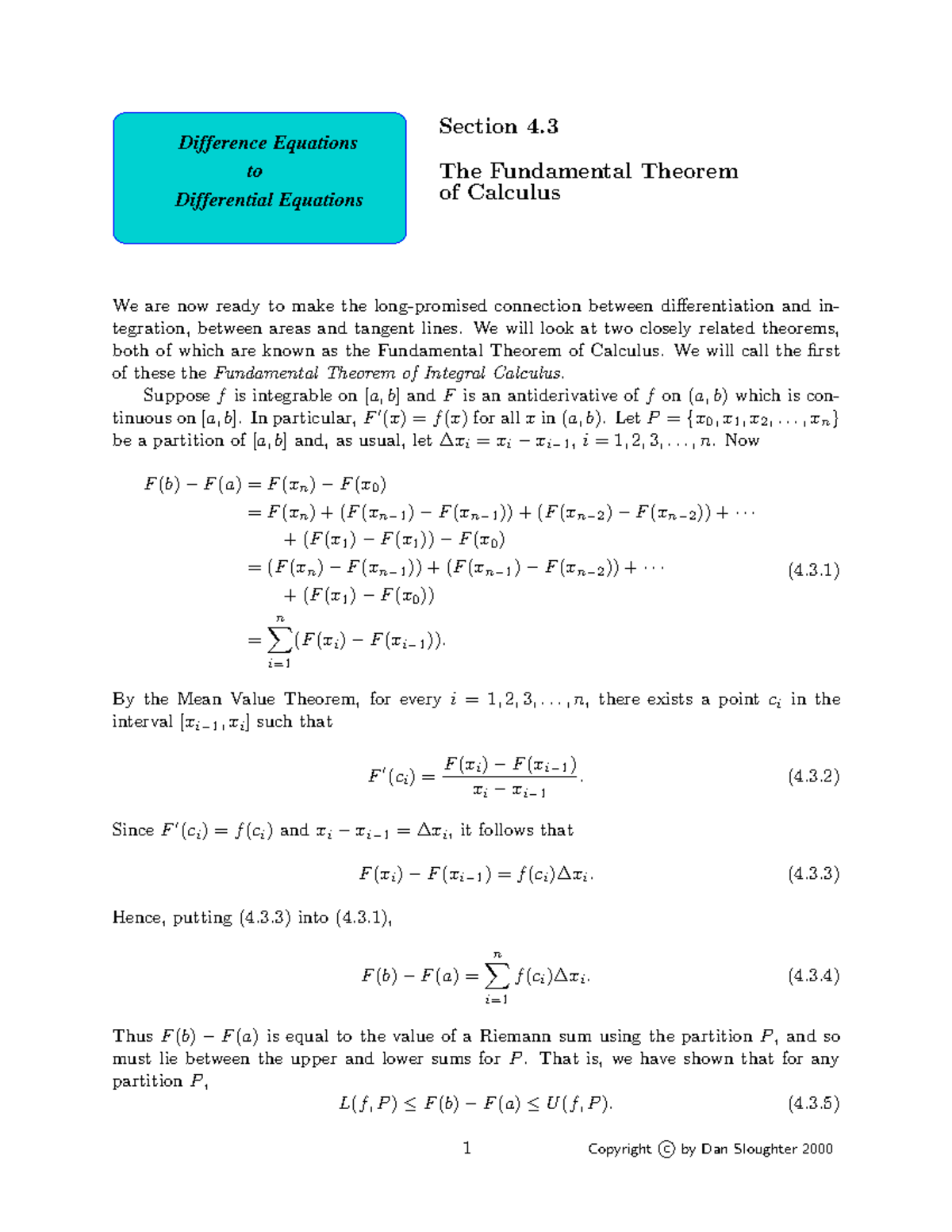 Fundamental Theorem of Calculus: Section 4.3 Insights and Applications ...