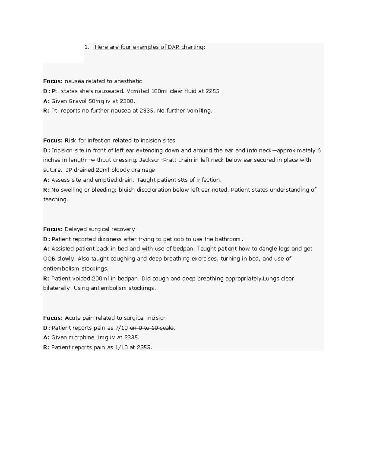Nursing Documentation Examples: DAR Charting Techniques - Studocu