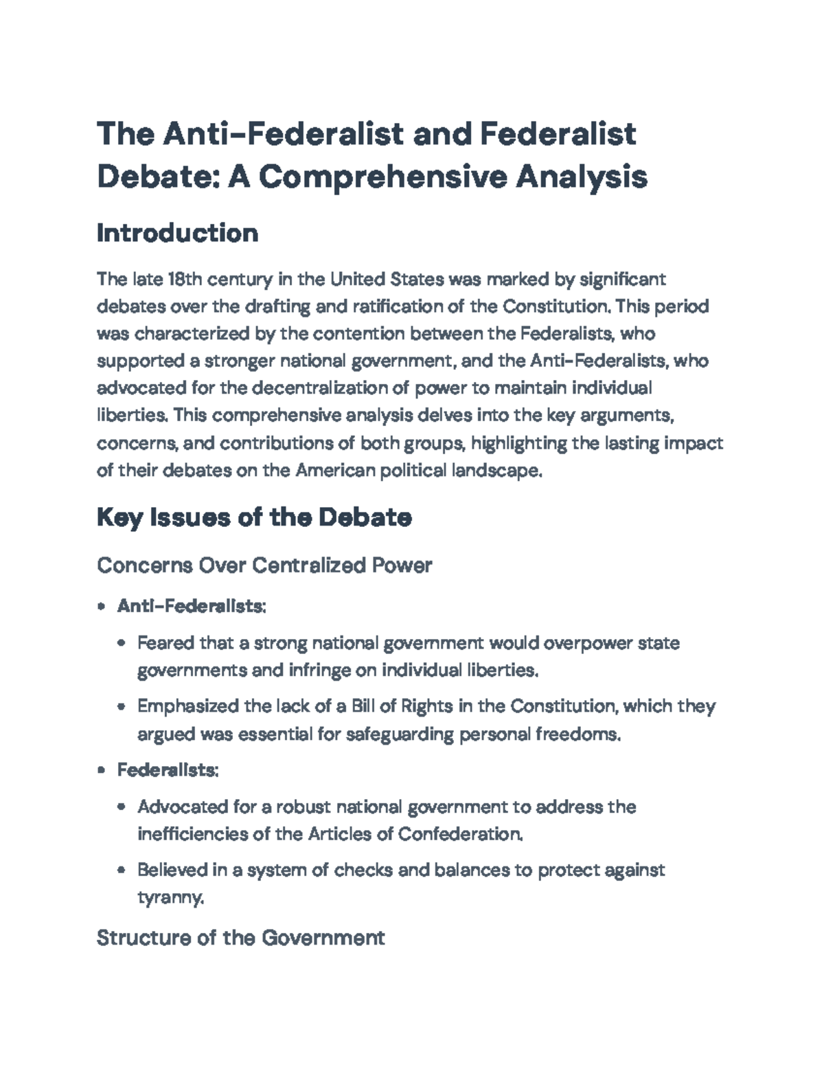 Comprehensive Analysis of the Federalist and Anti-Federalist Debate ...