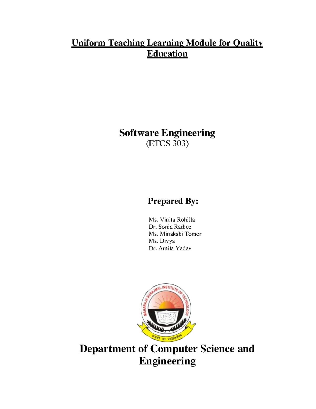 Software Engineering Module(5th sem.) - Uniform Teaching Learning ...