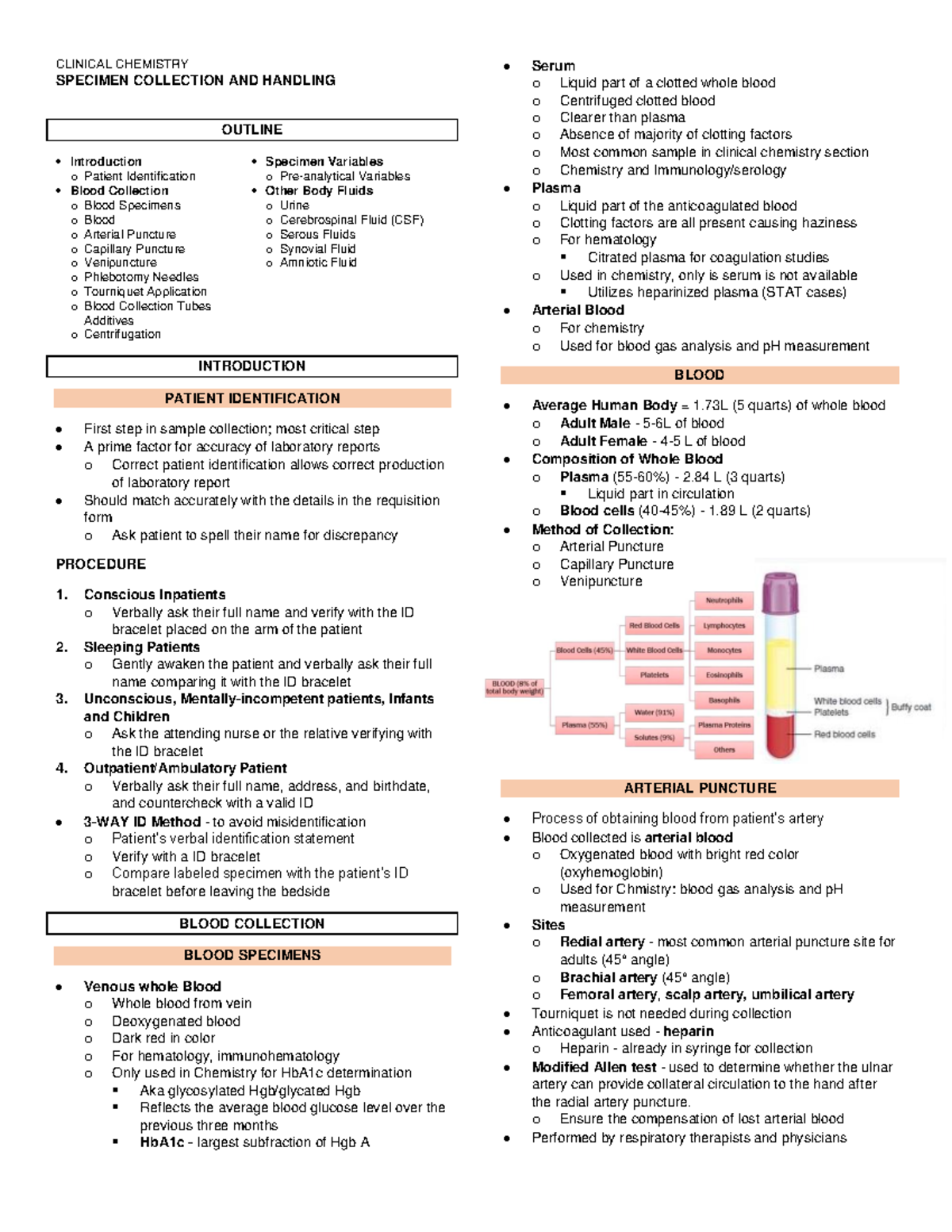 CC Lec - Phlebotomy - CLINICAL CHEMISTRY SPECIMEN COLLECTION AND ...