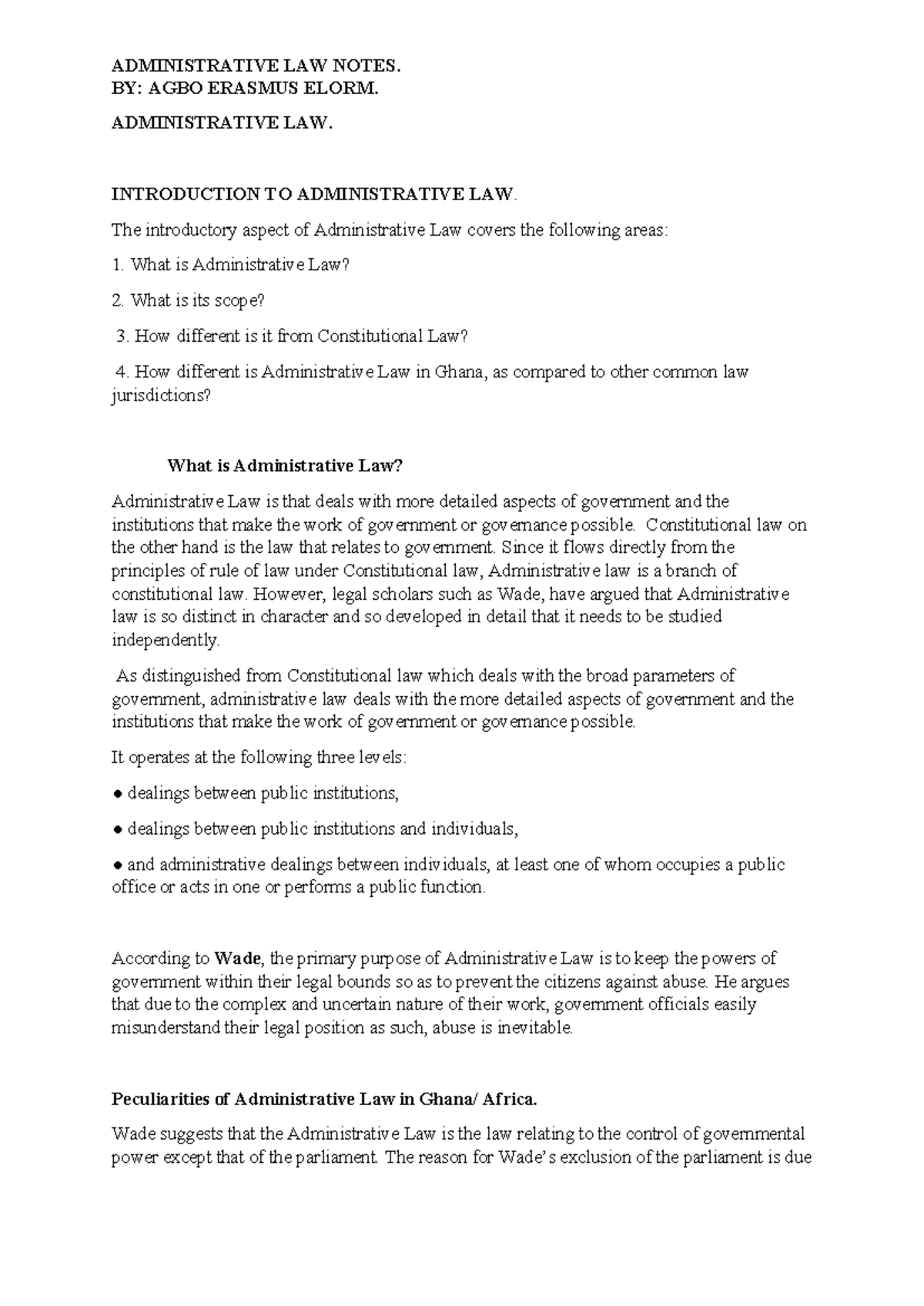 ADMINISTRATIVE LAW NOTES: INTRODUCTION & SCOPE (ADMIN LAW 101) - Studocu