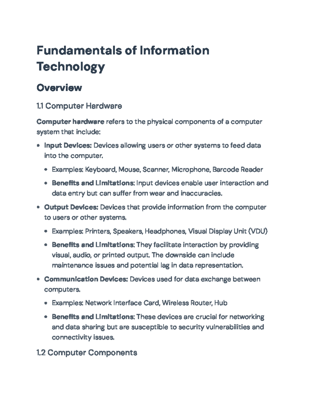 Fundamentals of IT: Computer Hardware Components & System Analysis ...