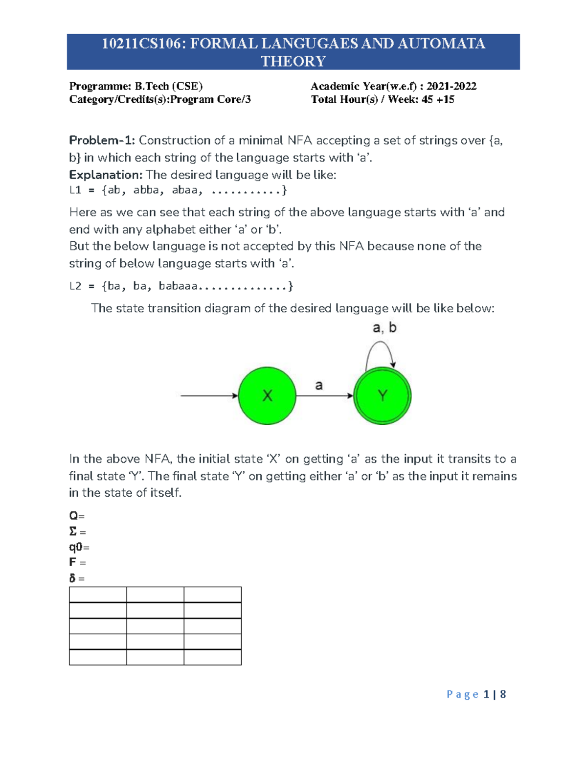 10211CS106: NFA Construction Problems and Solutions Notes - Studocu