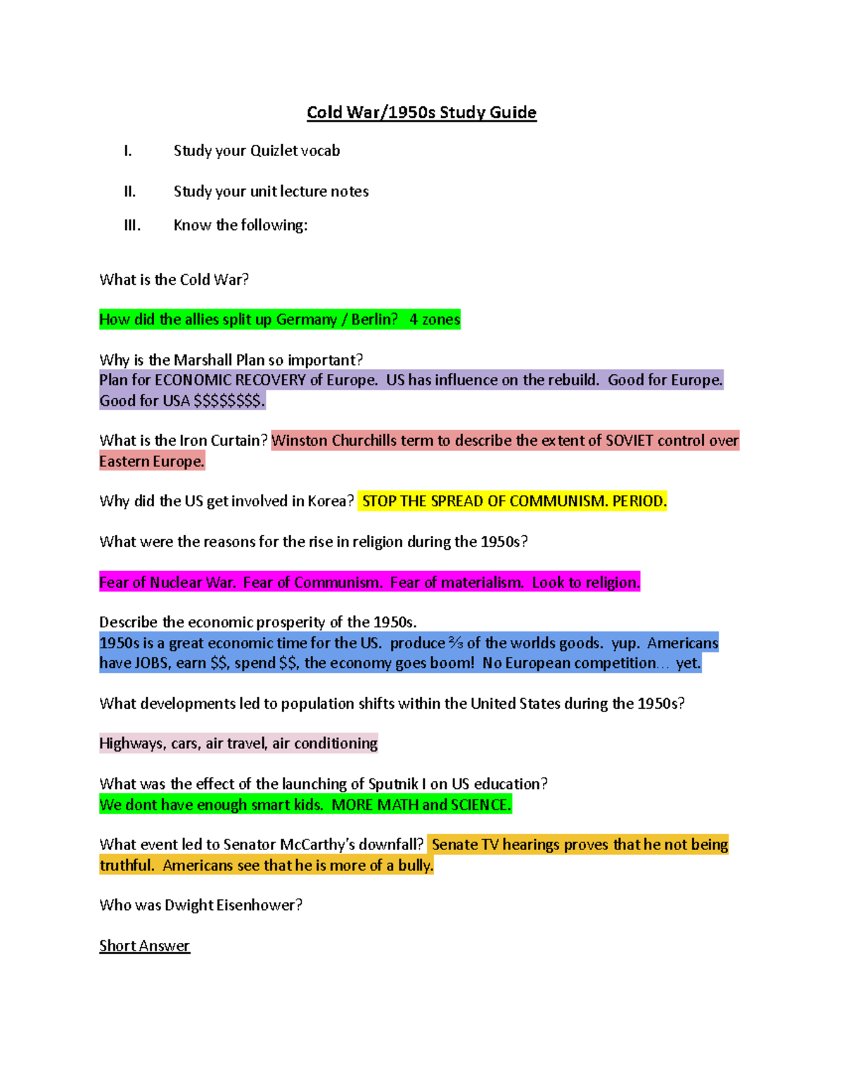 Unit 6 Cold War 1950s Study Notes & Key Concepts - Studocu