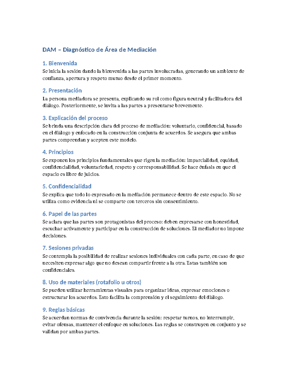 DAM Diagnóstico de Mediación: Proceso y Principios Esenciales - Studocu