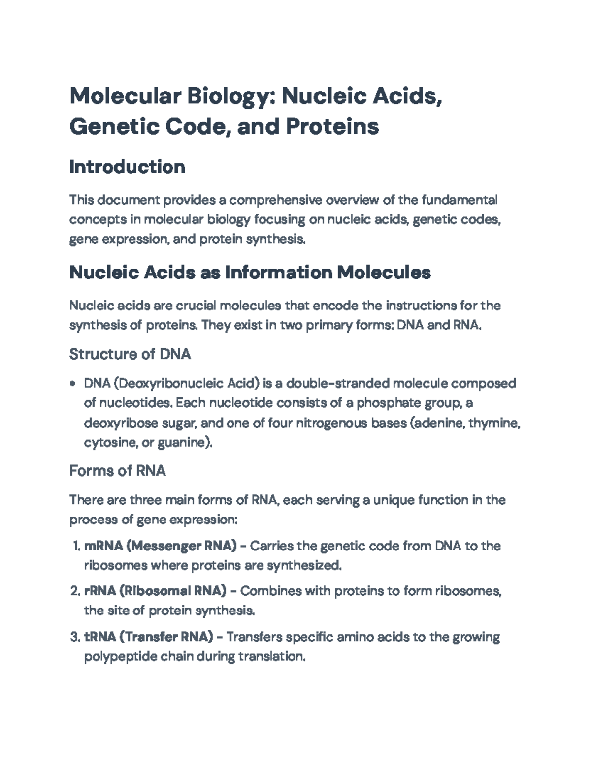 Molecular Biology: Nucleic Acids, Genetic Code & Protein Synthesis ...