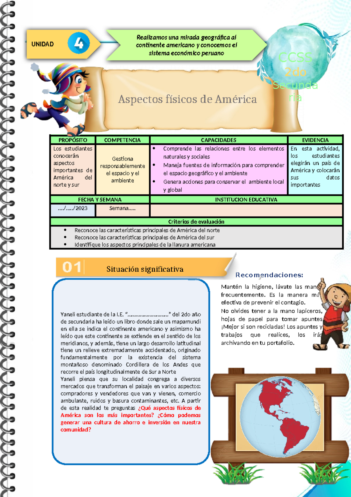 Ficha de Actividad CCSS 2° - Aspectos Físicos de América - Studocu
