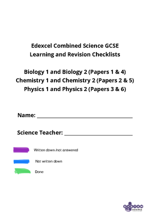 GCSE Triple Science Topics Checklist - GCSE Triple Science Paper 1 ...