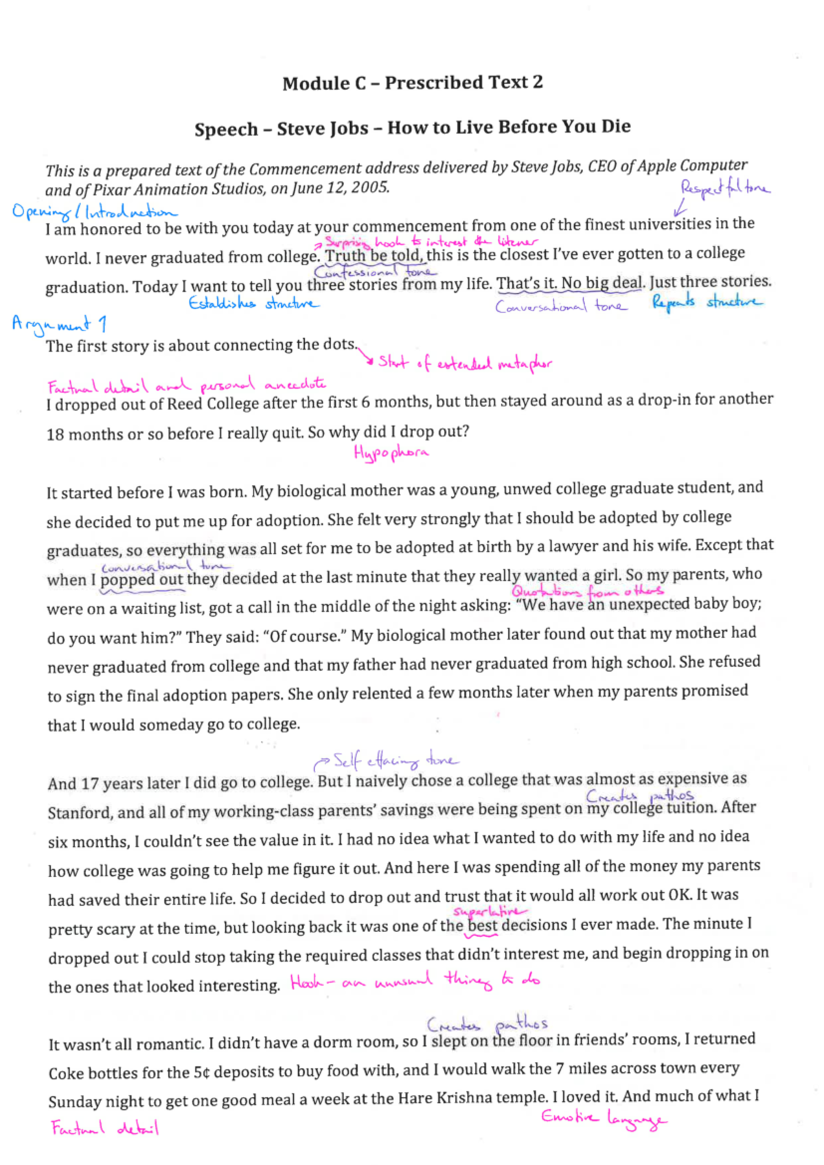 Annotated Notes on Steve Jobs' Iconic Speech - Studocu