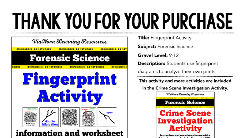 Forensic Science CRIME SCENE Fingerprint Diagrams Activity Worksheet ...