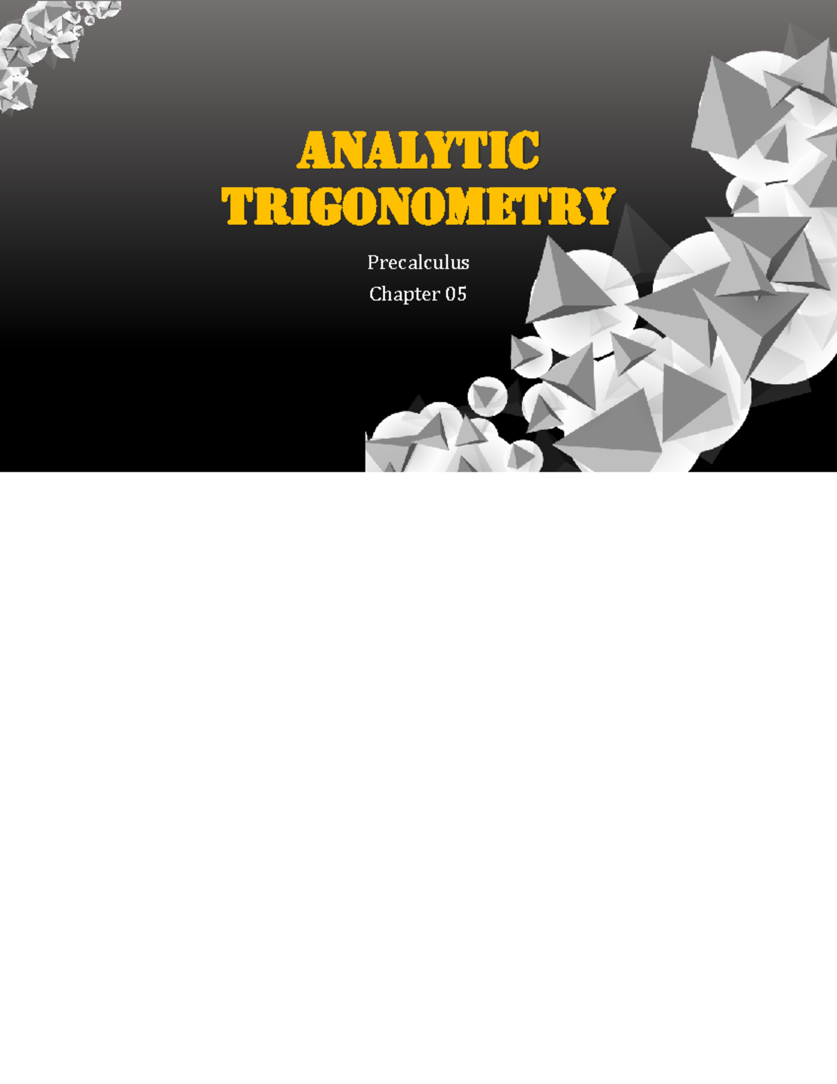 Precalculus 05 Analytic Trigonometry (1) - Analytic Trigonometry ...