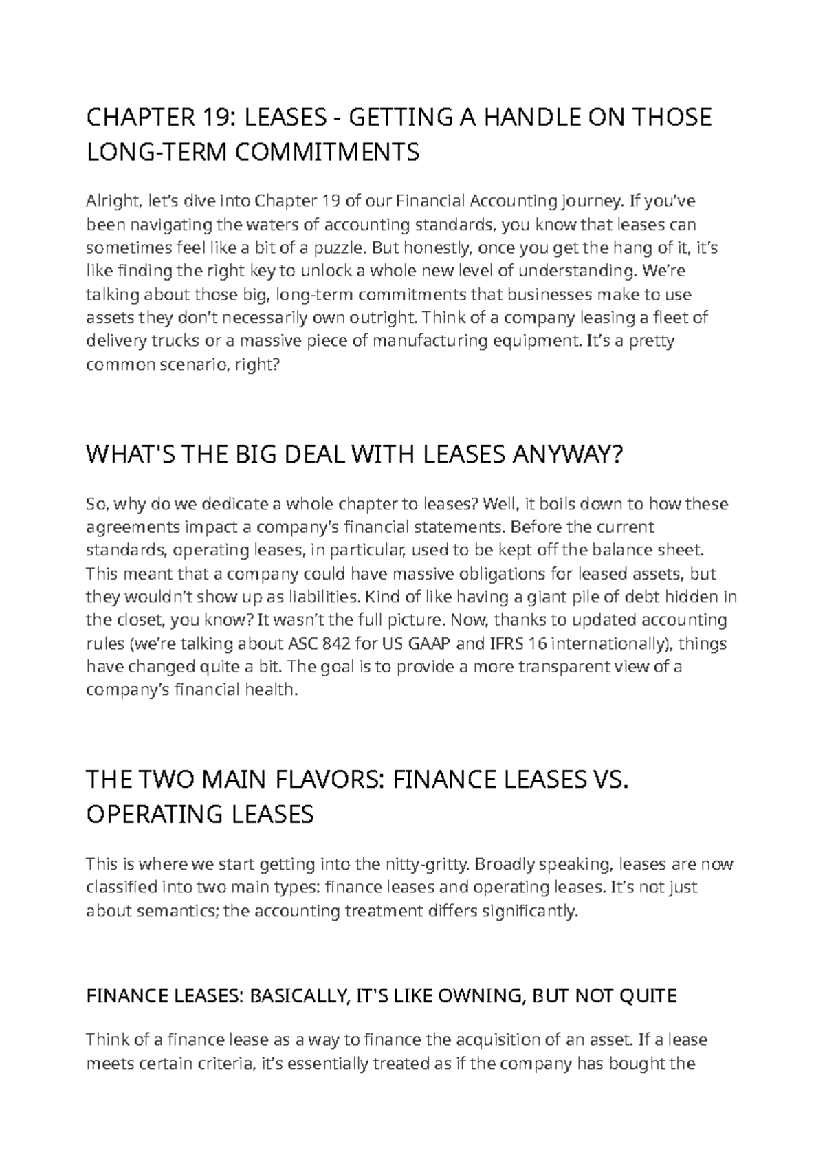 Financial Accounting CH19: Understanding Leases and Commitments - Studocu