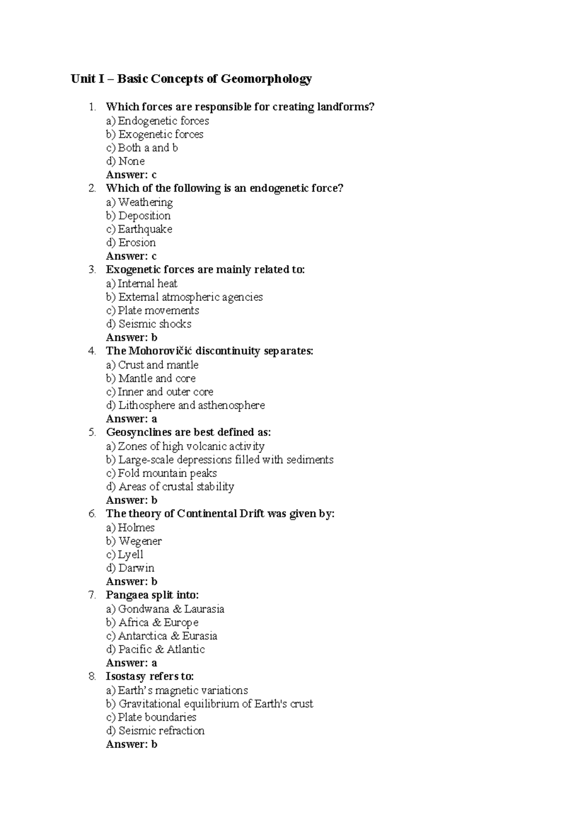Geography 295: Unit I & II Geomorphology Concepts & Quiz Answers - Studocu