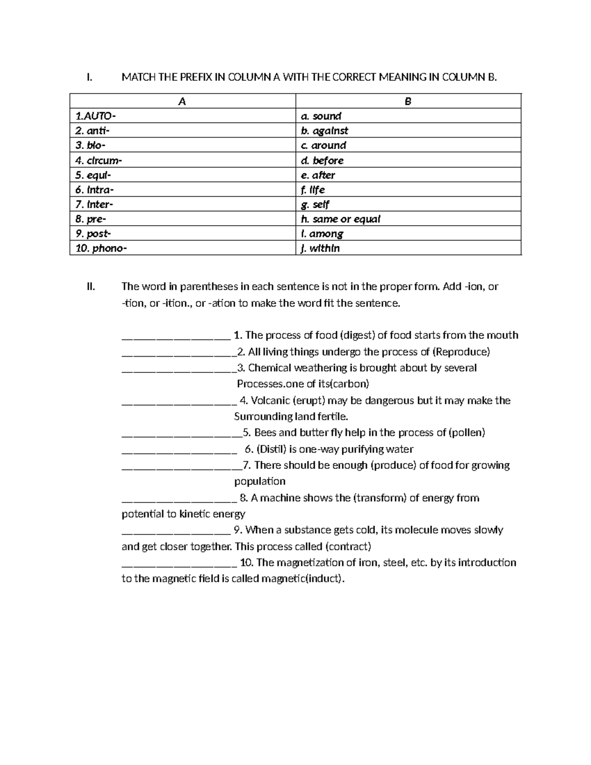 Match Prefixes with Meanings: Prefixes & Word Forms - Studocu