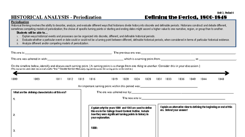 Unit 3, Period 4: Defining Historical Periodization - APUSH HW - Studocu