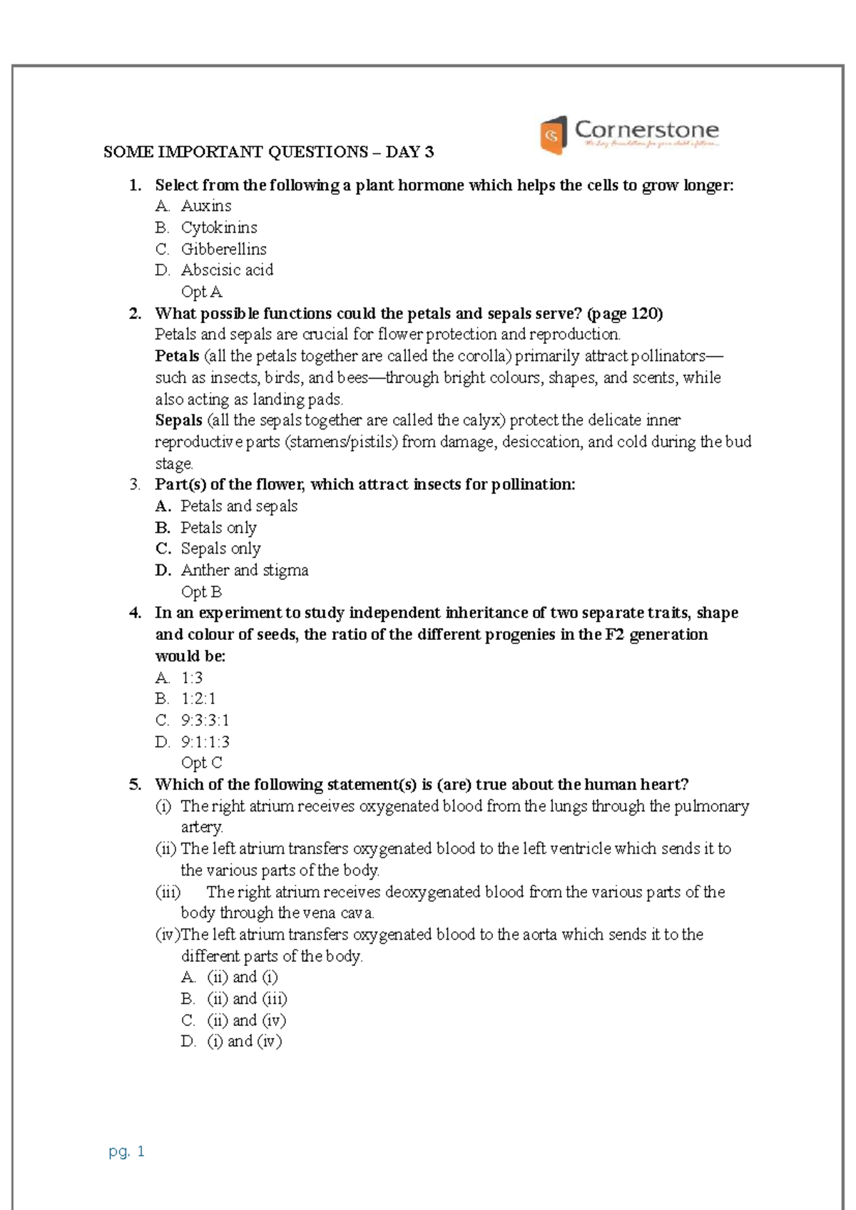 Biology - DAY 3 - Practice Questions and Key Concepts - Studocu
