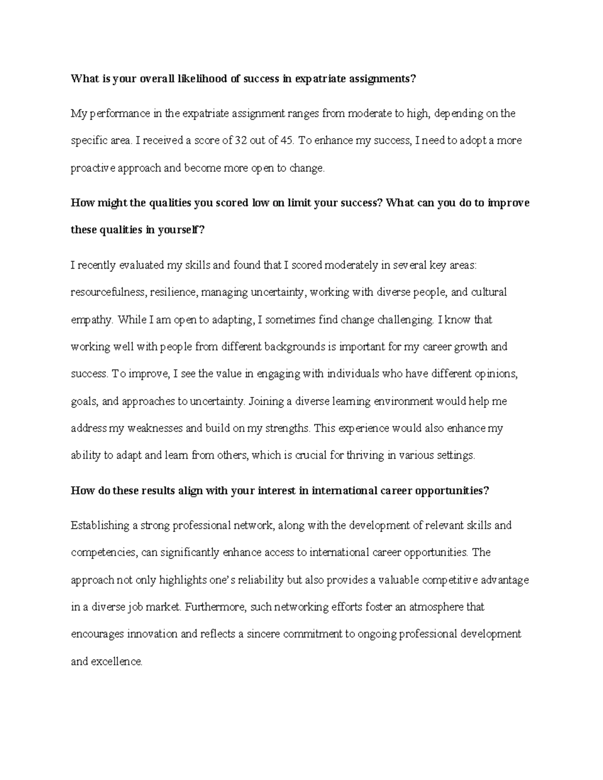 7.2 Journal Self Assessment: Enhancing Expatriate Success Skills - Studocu