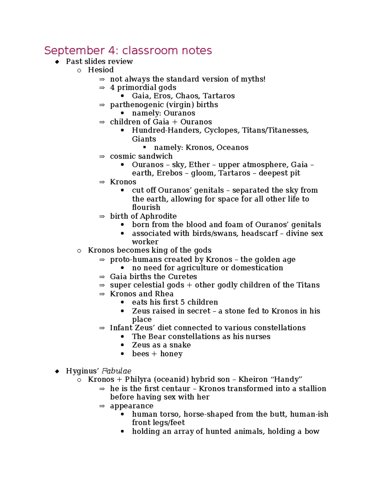 HUM 101: Hesiod's Myths - Review of Primordial Gods & Titanomachy - Studocu