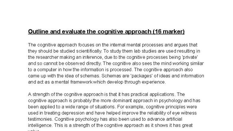Cognitive Approach Evaluation: Strengths & Weaknesses (16 Marker) - Studocu