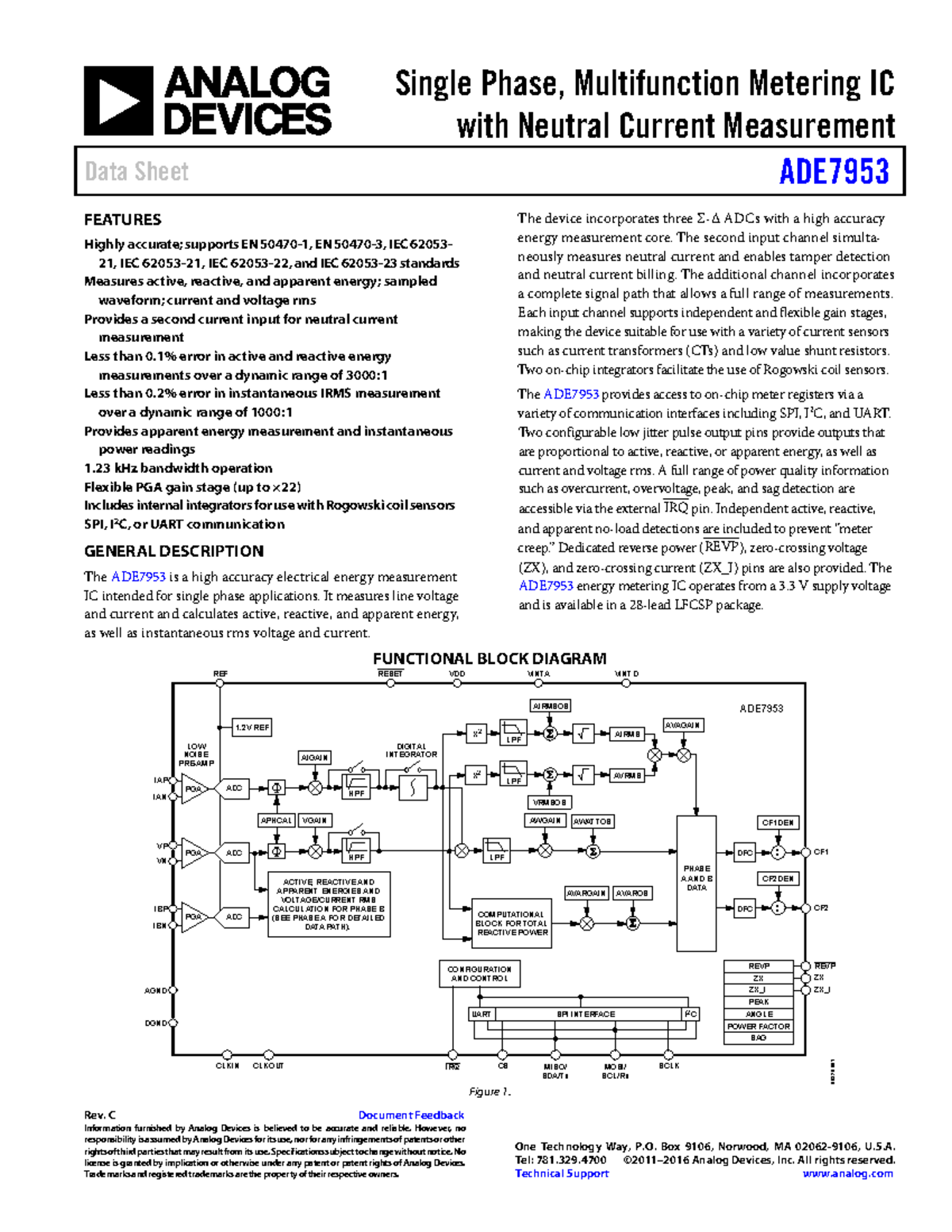 ADE7953 Data Sheet: Single Phase Multifunction Metering IC Overview ...