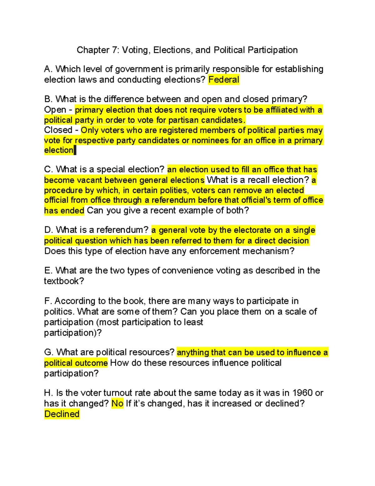 Chapter 7: Voting, Elections, and Political Participation Overview ...