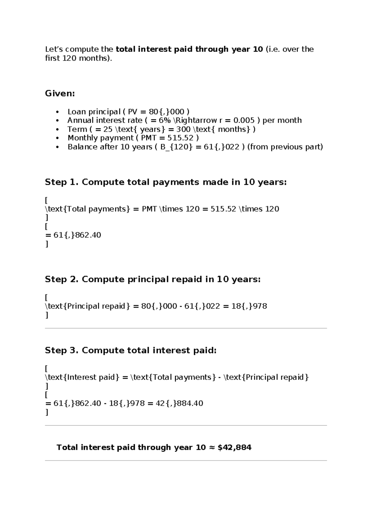 Finance Principal Calculation: Total Interest Paid Over 10 Years - Studocu