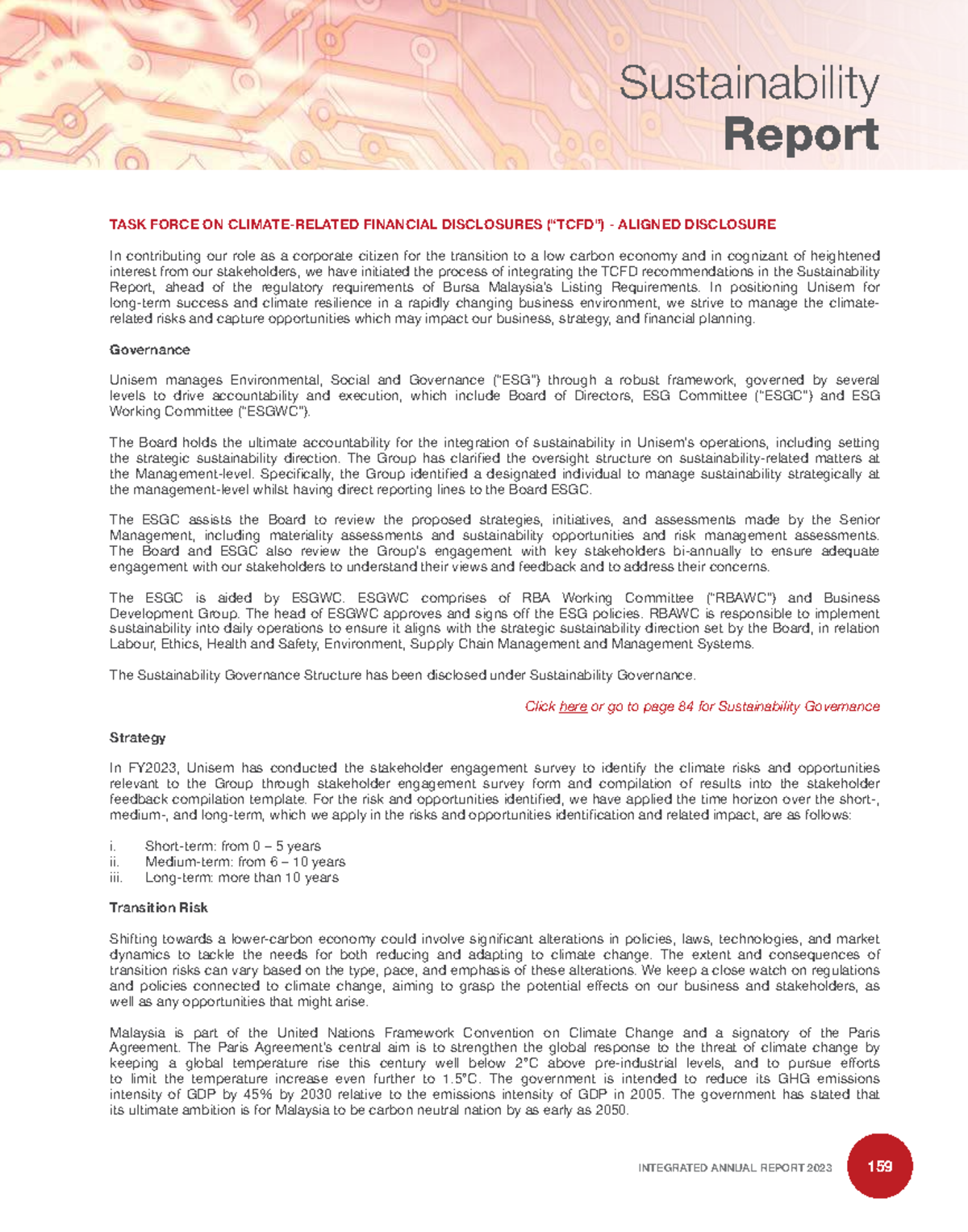 Unisem GRI, TCFD & SASB - Report TASK FORCE ON CLIMATE-RELATED ...