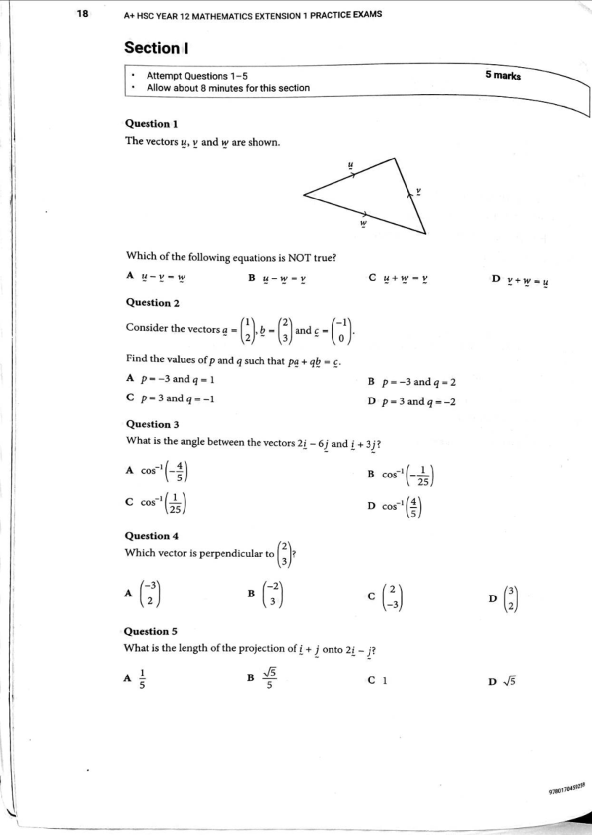 18 HSC YEAR 12 MATHEMATICS EXTENSION 1 VECTORS PRACTICE TEST - Studocu