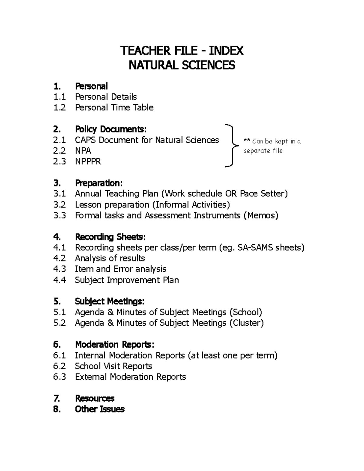 Index of Teacher Files for Natural Sciences - 1580243532 - Studocu