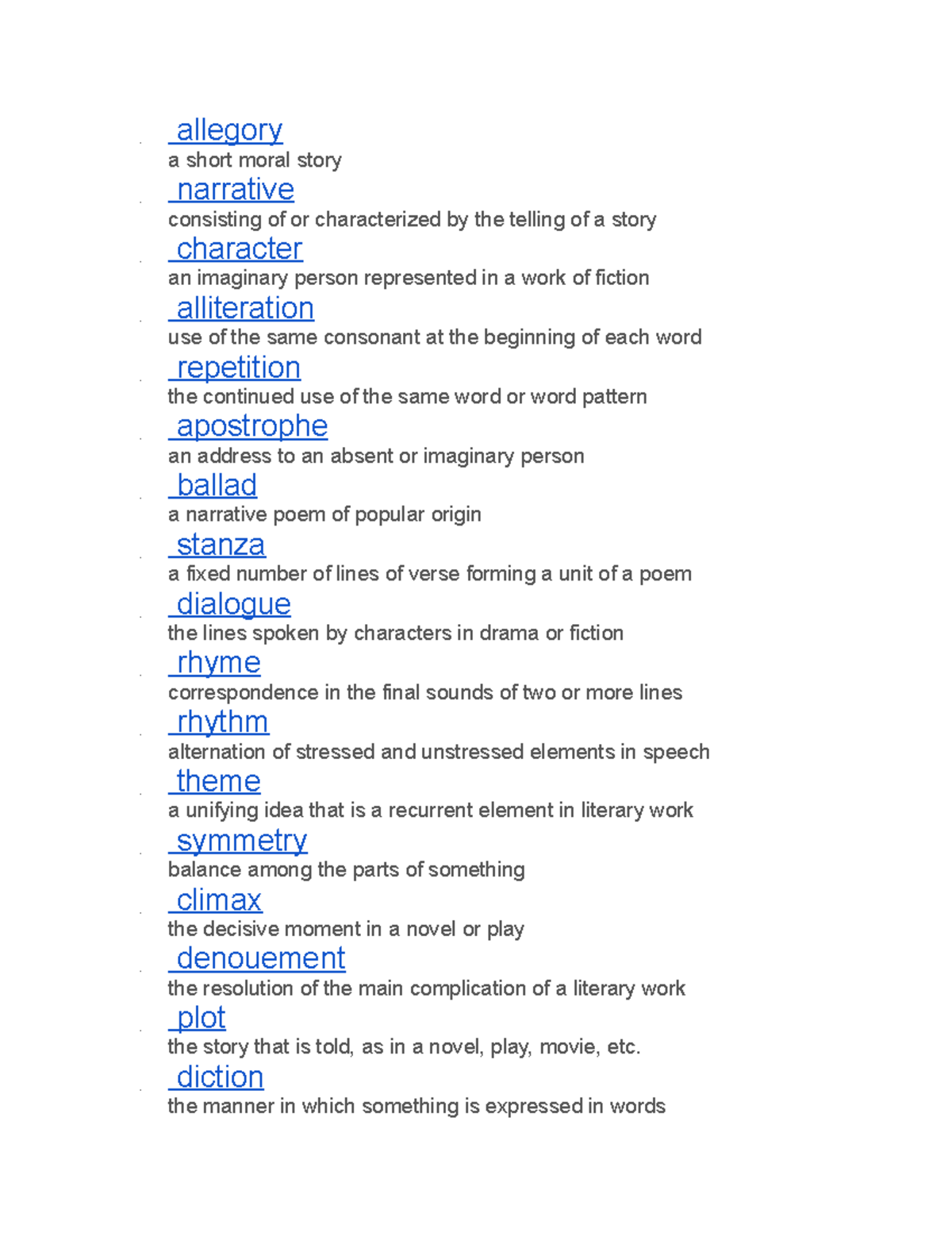 Ap english lit terms - allegory a short moral story narrative ...