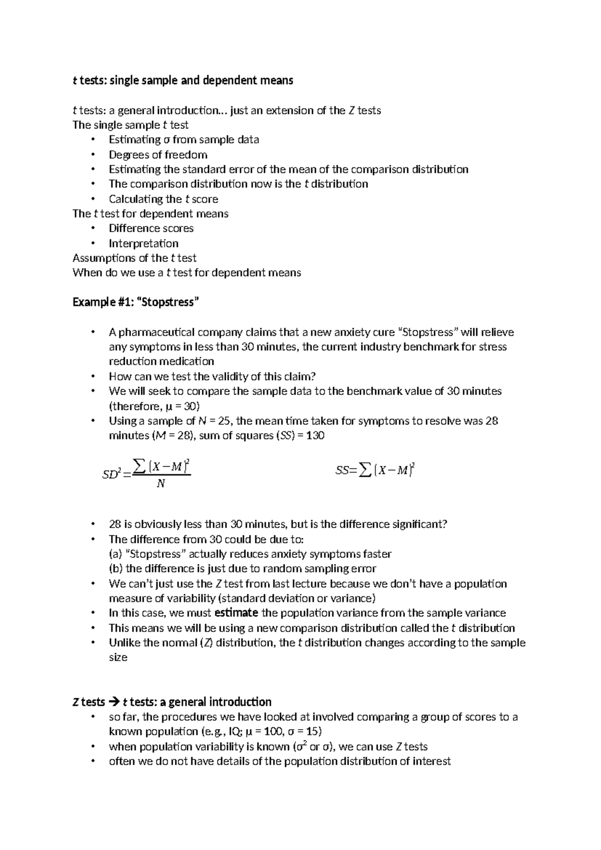 T tests: single sample and dependent means overview and applications ...