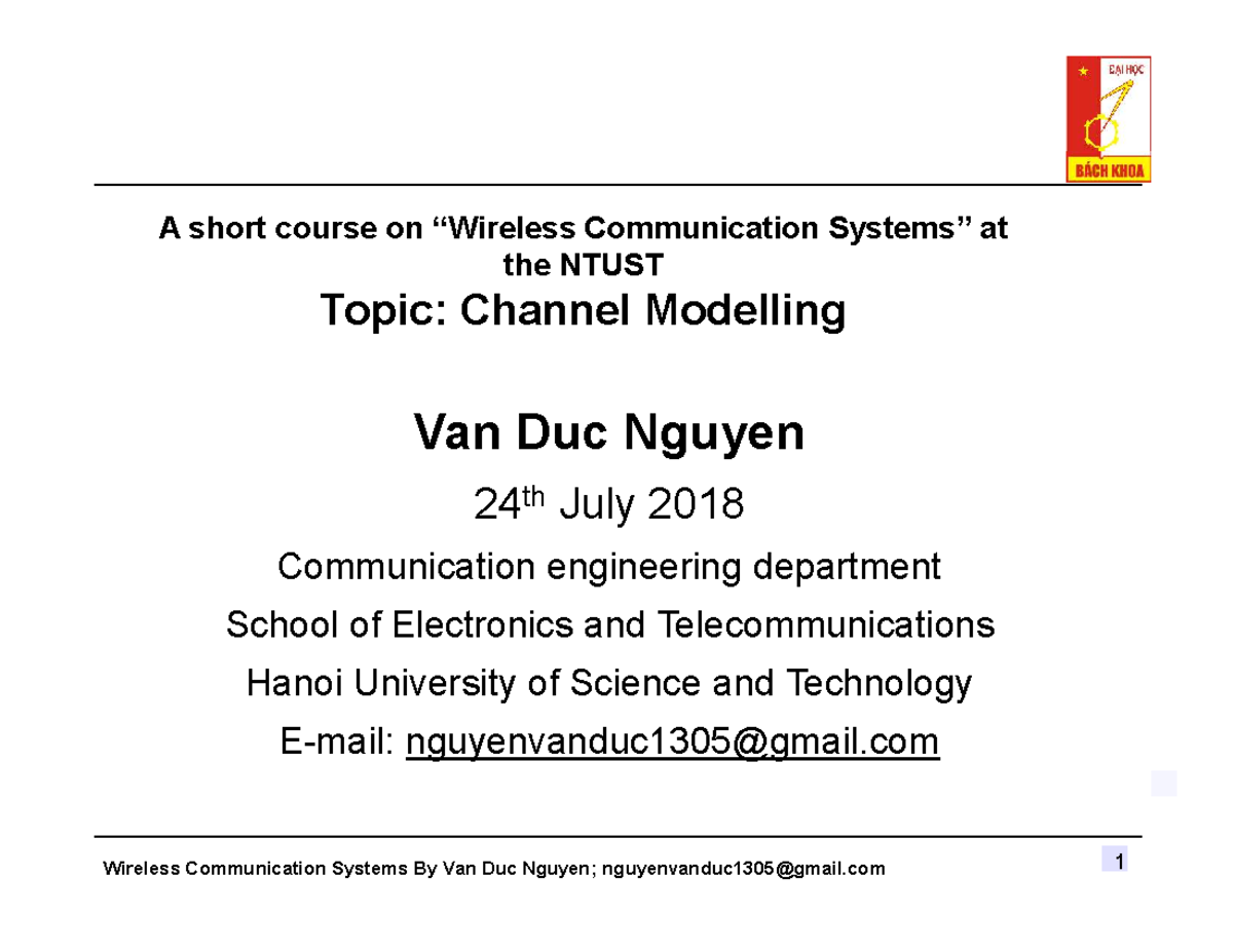 Wireless Communication Systems (WCS) - Channel Modelling Lecture 5 ...