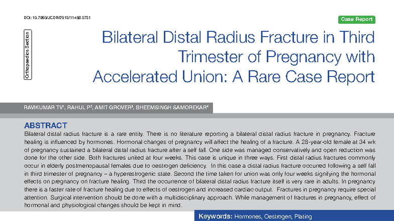 Case Report: Bilateral Distal Radius Fracture in Pregnancy - A Rare ...