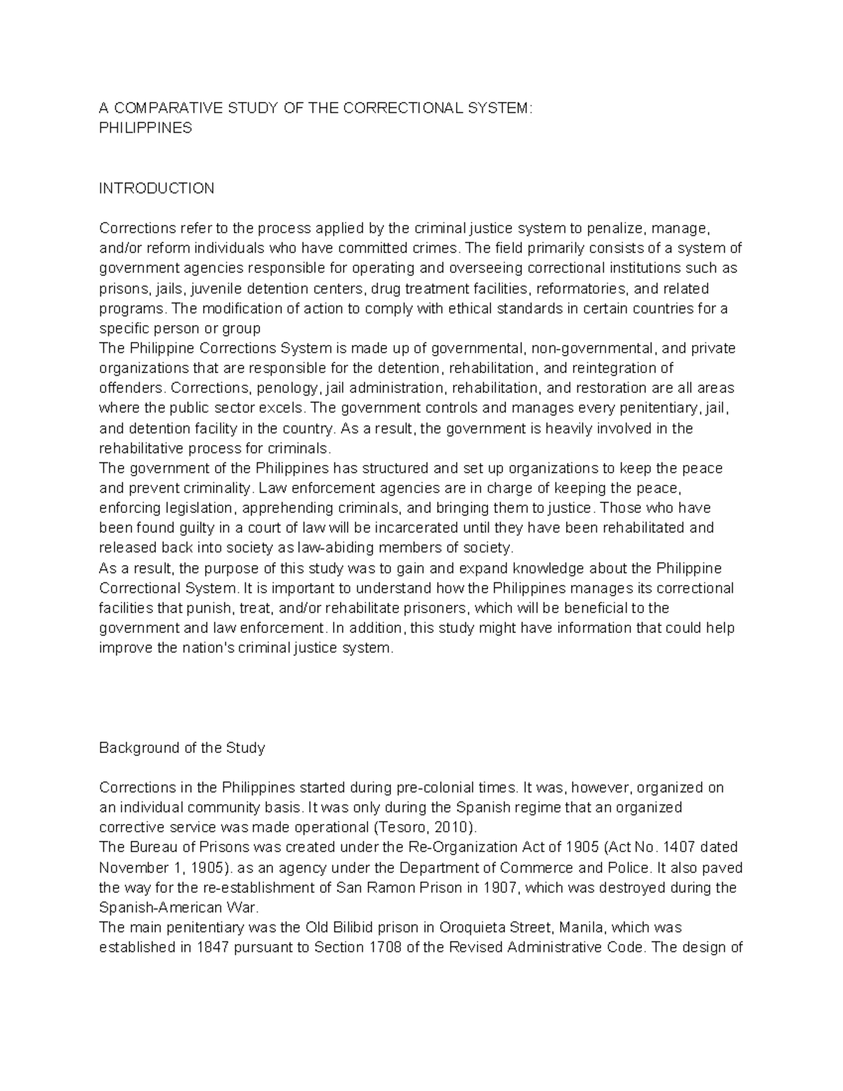 Comparative Study of the Philippine Correctional System: Insights ...