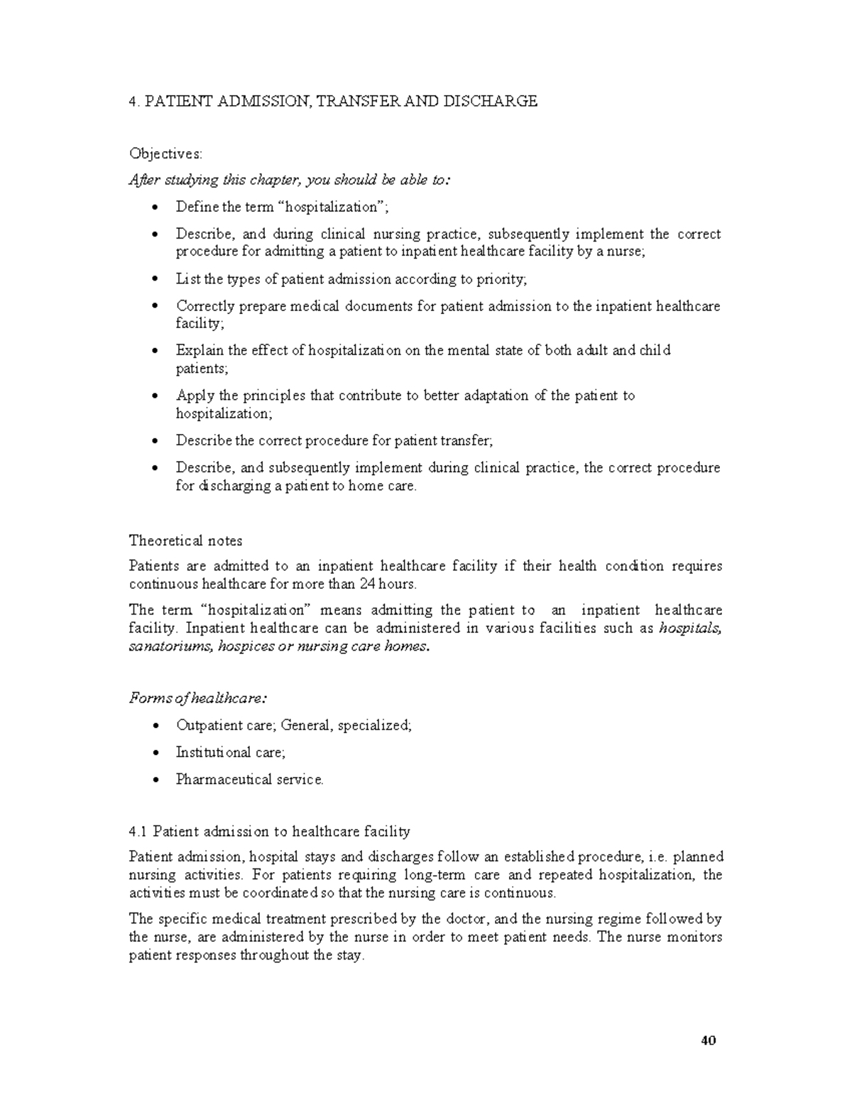 Patient Admission, Transfer & Discharge: A Comprehensive Guide - Studocu