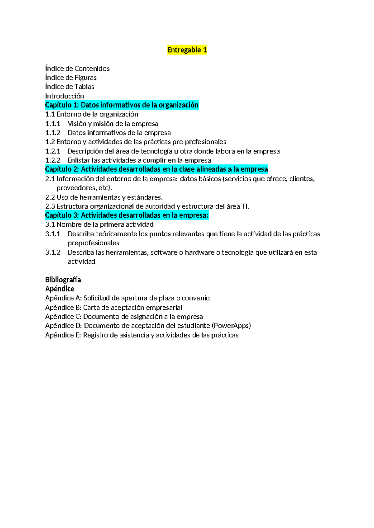 Entregable 1: Índice de Contenidos y Actividades de Prácticas - Studocu