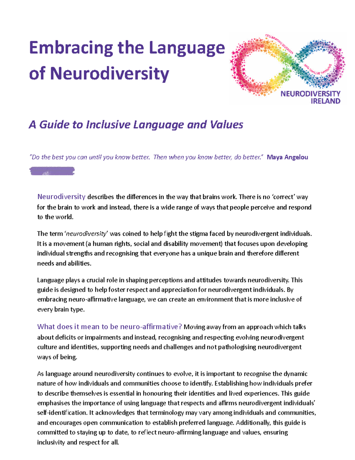 Neurodiversity Ireland Language Guide: Embracing Inclusive ...