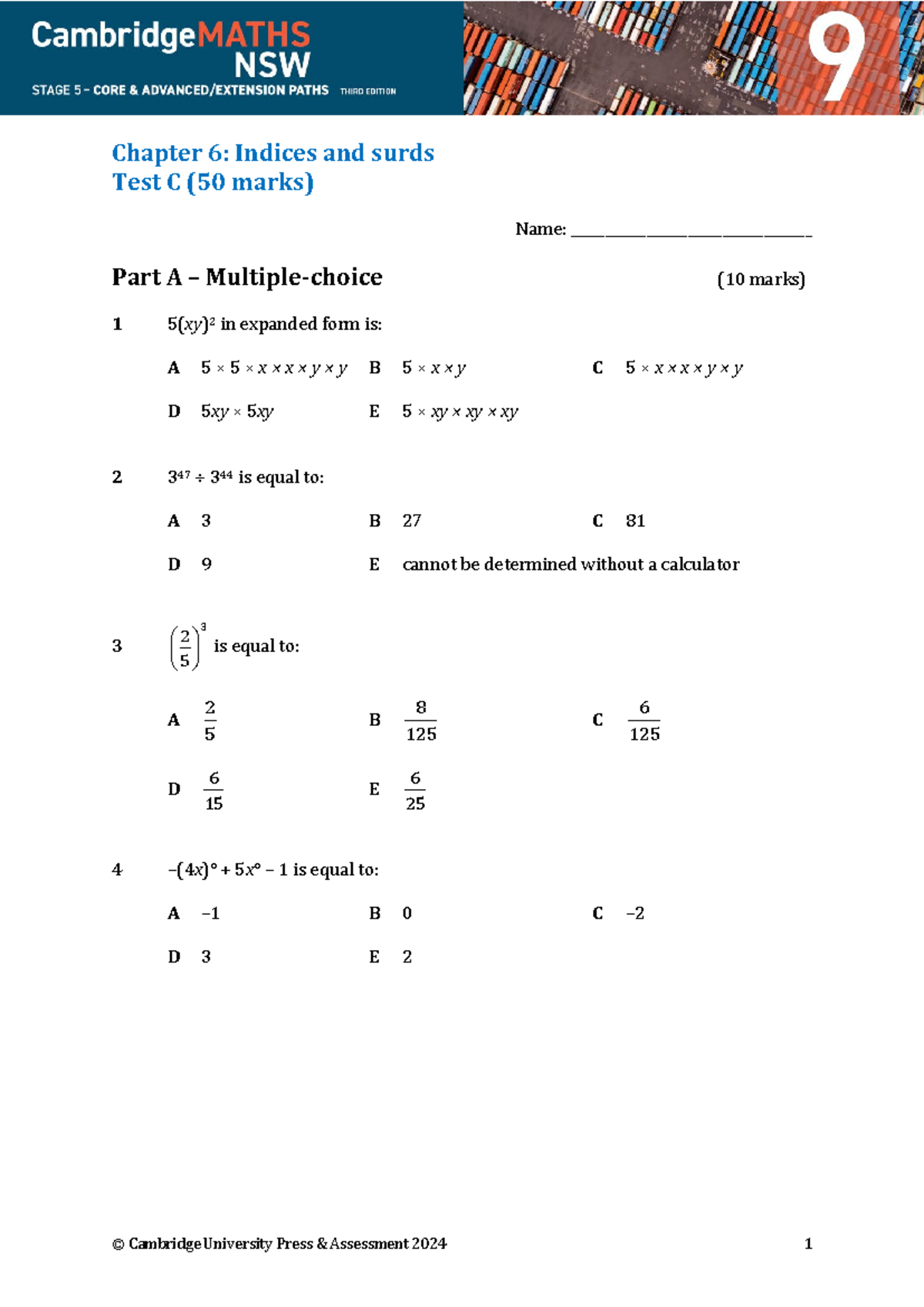 Chapter Test 06C: Indices and Surds Assessment (50 Marks) - Studocu