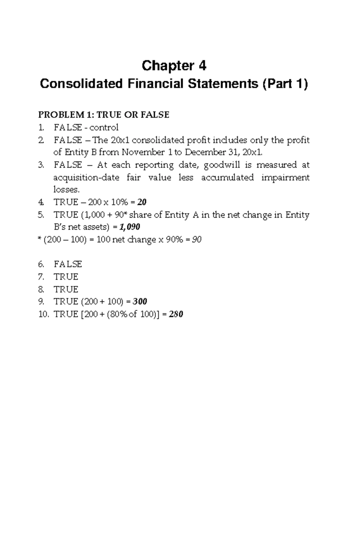 Chapter 5 Consolidation . Fiinancial statement - Use the following ...