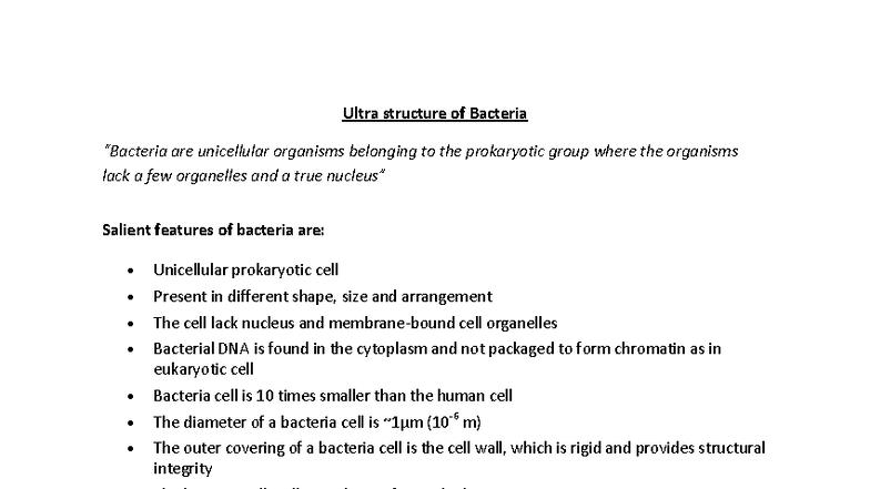 Ultra Structure of Bacteria: Key Features and Functions - Studocu