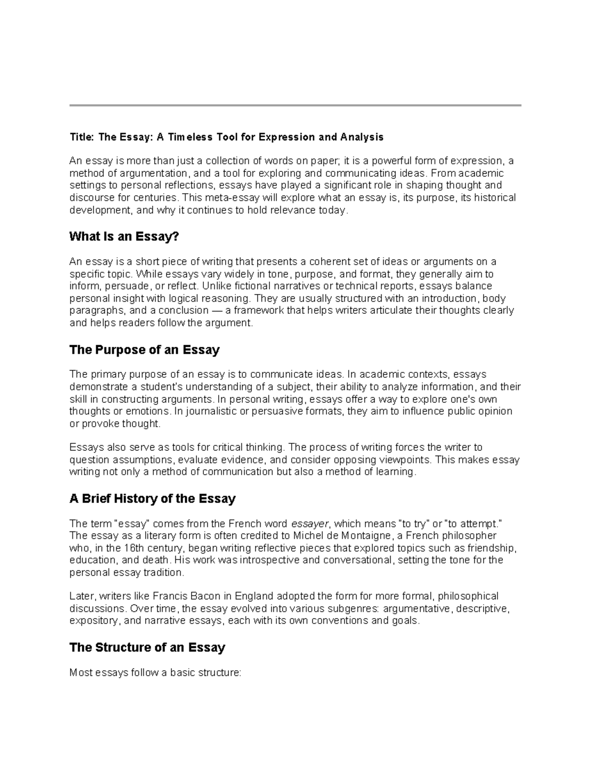 ENG101: The Essay - A Timeless Tool for Expression & Analysis - Studocu