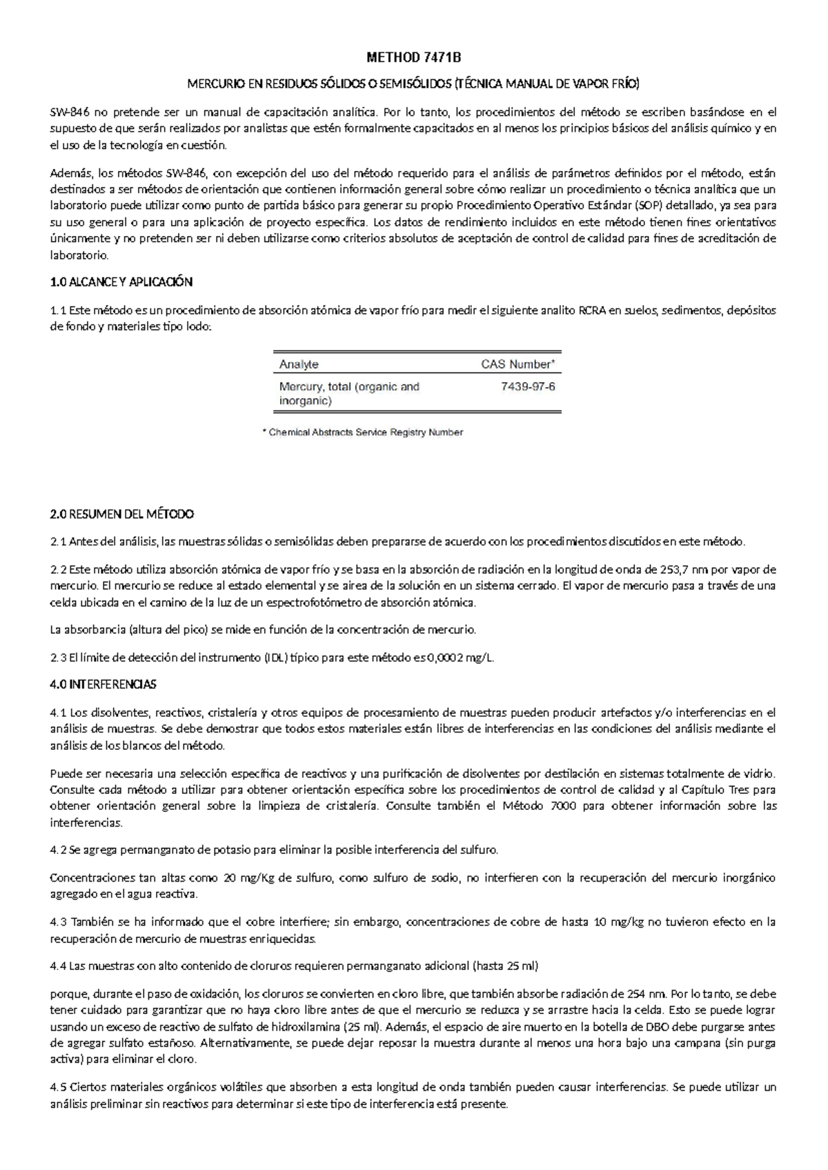 Método 7471B: Análisis de Mercurio en Residuos Sólidos y Semisólidos ...