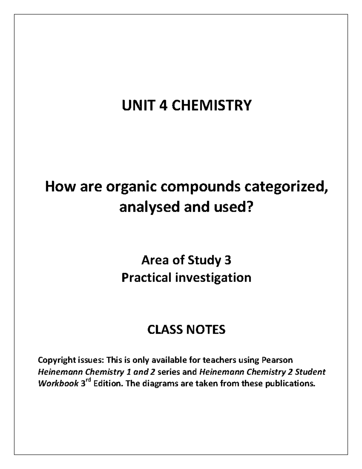 U4 Chemistry AOS3: Practical Investigation Class Notes - Studocu