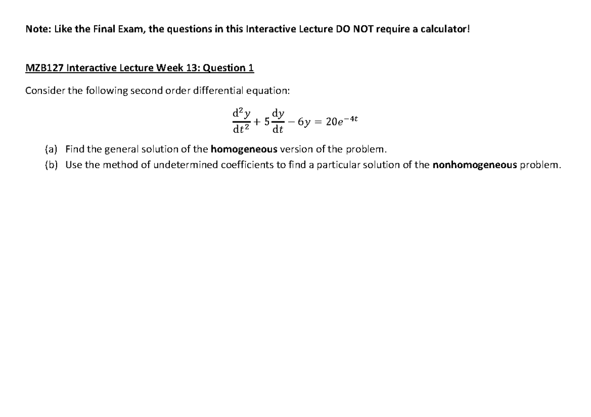 MZB127 Week 13 Interactive Lecture: Differential Equations & Regression ...