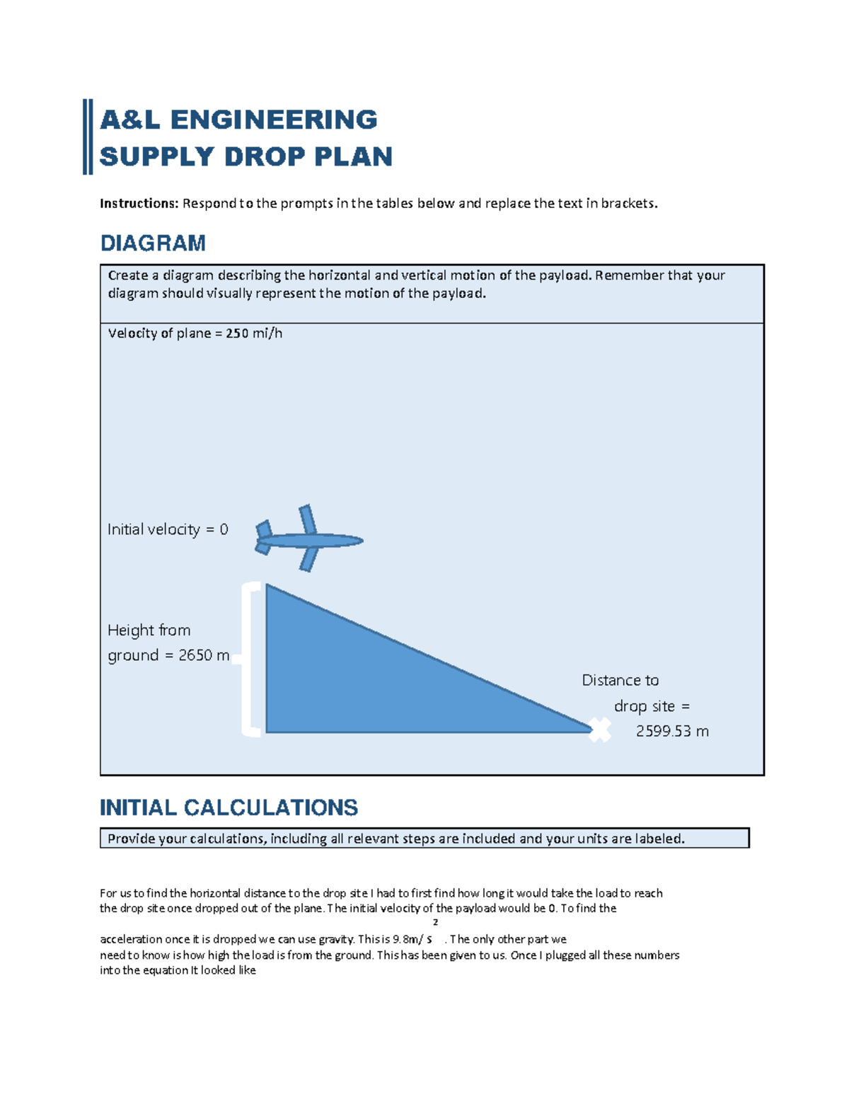 PHY 150 Project One: Supply Drop Kinematics & Calculations - Studocu