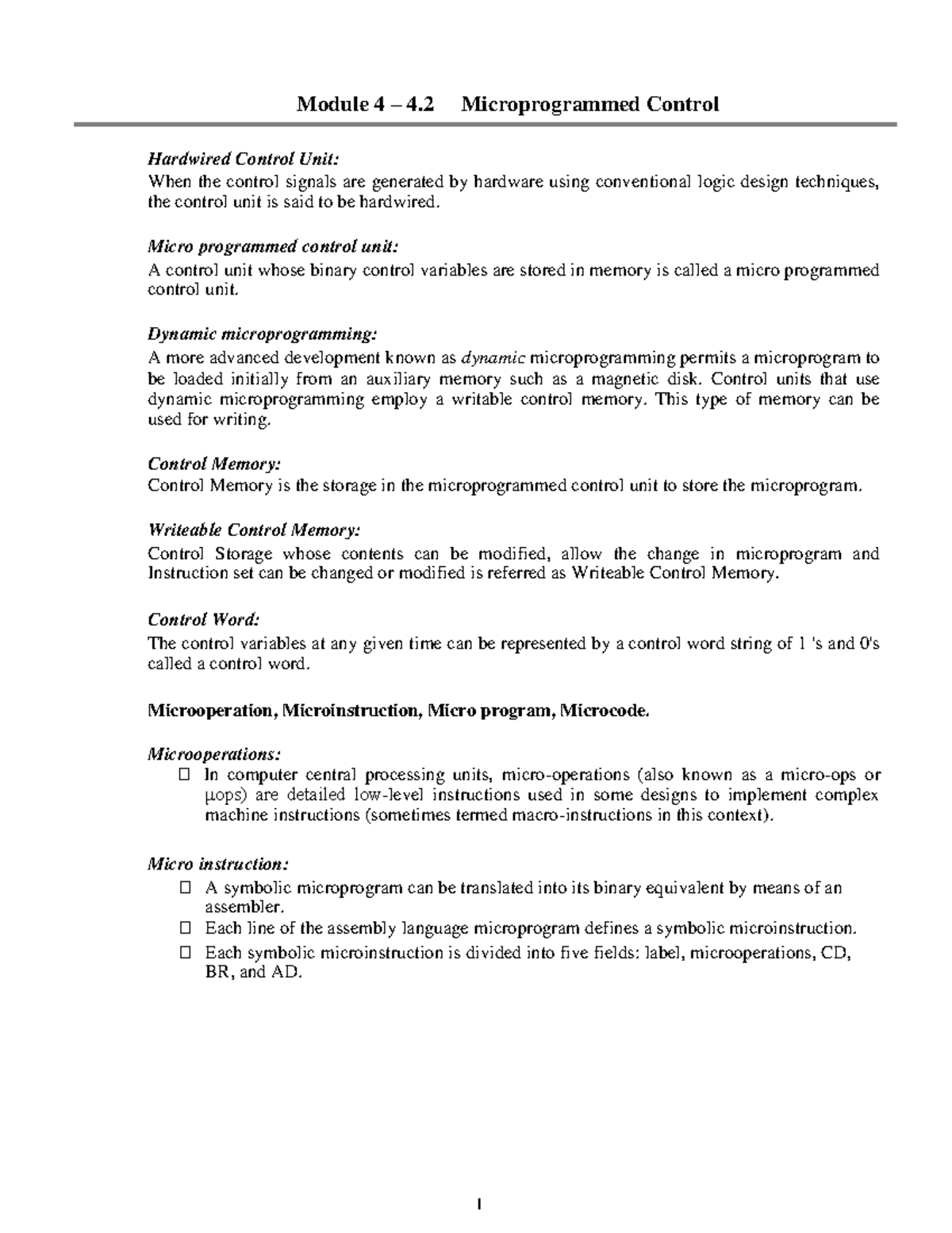Module 4.2 Microprogrammed Control Unit Overview and Details - Studocu