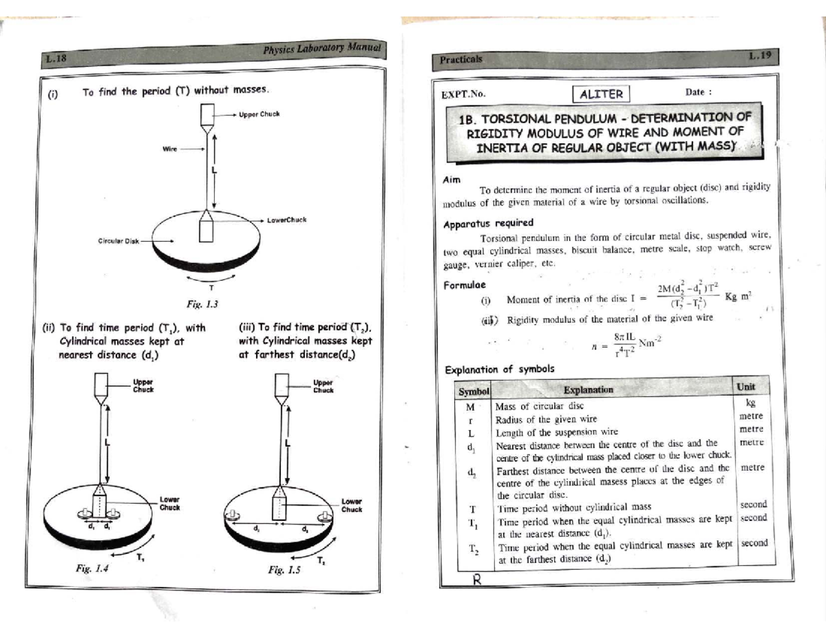Physics Laboratory Manual L.18 - Torsional Pendulum & Simple Harmonic - Studocu