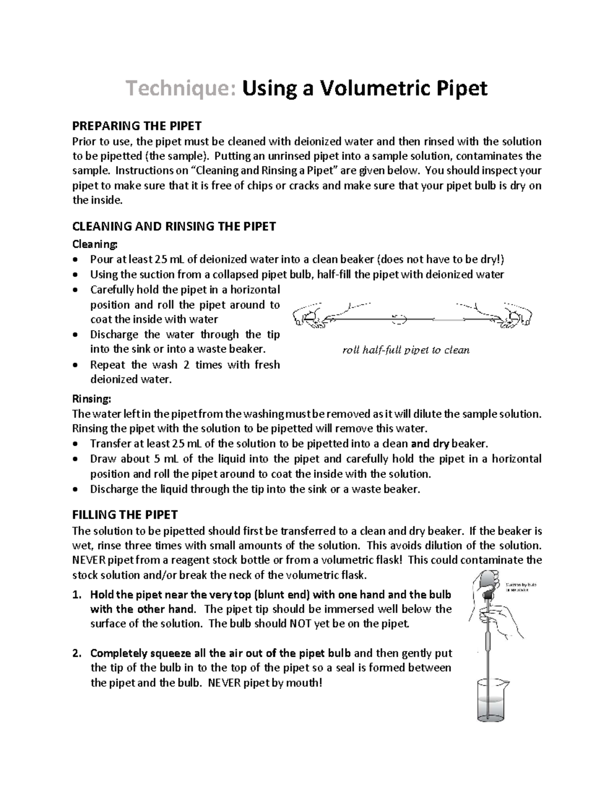Techniques for Using a Volumetric Pipet: Cleaning & Rinsing Guide - Studocu